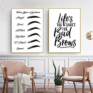 TWTQYC Motivational Quotes Art Canvas Poster Eyebrow Print Painting Fashion Wall Art Picture Make Up Poster Black and White Salon Decor -40x60cmx2 (No Frame)