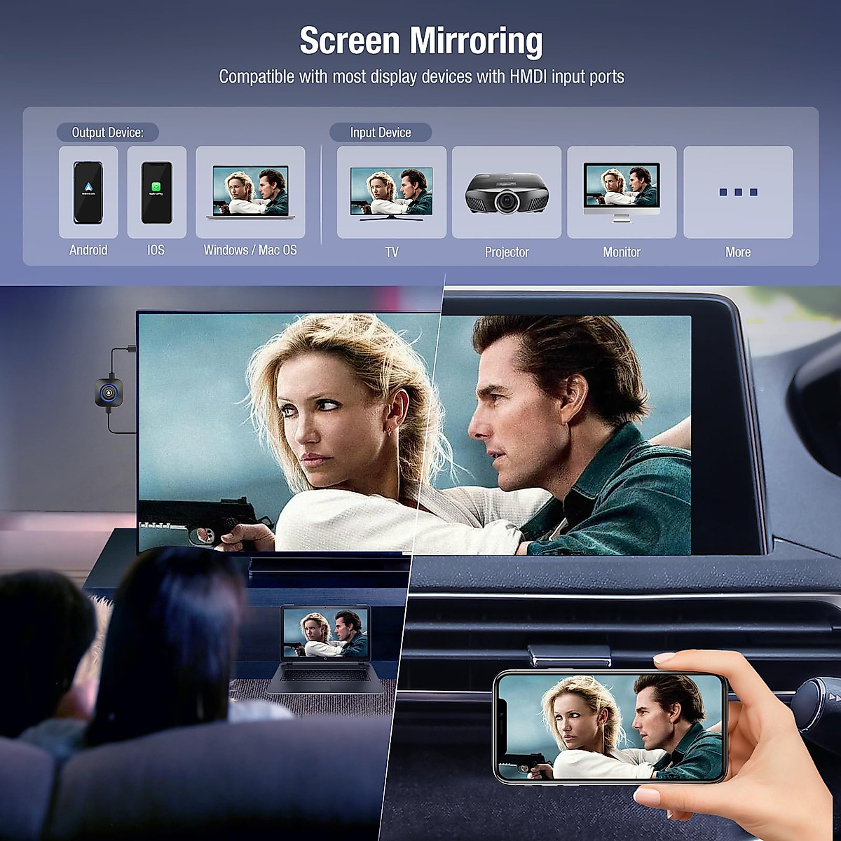 KAMING Wireless CarPlay Adapter for Carplay and Android Auto Carplay Streaming YouTube, TikTok, Miracast 2023 Newest CarPlay Ai Box for Factory Wired CarPlay Cars