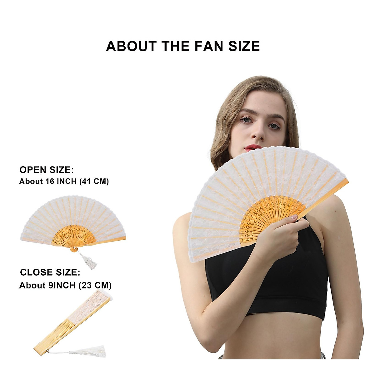 Amajiji Chinese/Japanese Vintage Retro Style Bamboo Wood Silk Folding Hand Fan for women HBSY (23cm) (001)