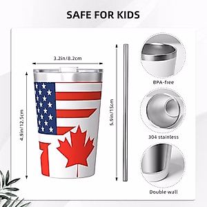 12oz Tumbler America Flag And Canada Canadian Flag Stainless Steel Cup With Straw And Lid Spill Proof Bulk Double Wall Vacuum Reusable Water Tumblers For Cold Hot Drink