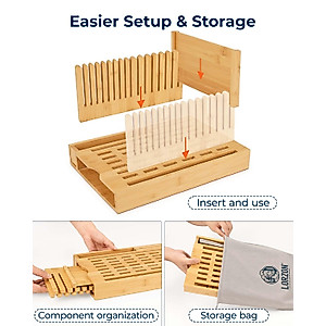 Lorzon Bamboo Bread Slicer with Bread Knife, Bread Cutting Guide with Storage Bag, Compact Bread Slicing Guide for Homemade Bread [Patent Pending]