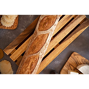 Villa Acacia Wood Bread Board - 12 x 7 in Handcrafted Wooden Cutting Board Slicer Tray with Handle﻿ Medium