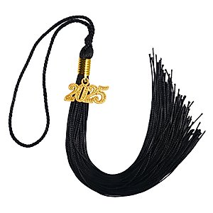 GraduationMall Single Color Graduation Tassel with 2025 Year Charm 9" Black