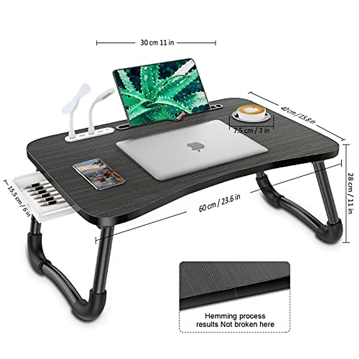 Zapuno Laptop Lap Desk, Foldable Laptop Table Tray with 4 USB Ports Storage Drawer and Cup Holder, Laptop Bed Desk Laptop Stand for Bed Lap Tray Portable Standing Table for Bed Couch Floor