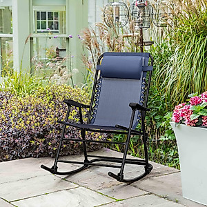 Flamaker Patio Rocking Chair Zero Gravity Chair Outdoor Folding Recliner Foldable Lounge Chair Outdoor Pool Chair for Patio, Poolside and Camping (Blue)