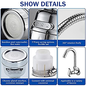 Pinkiou Faucet Sprayer Attachment, Kitchen Sink Sprayer Attachment for Faucet, 360° Rotatable Anti-Splash Faucet Aerator Faucet Nozzle with 3 Modes Adjustment