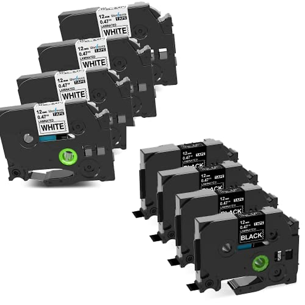 4 White + 4 Black Label Tape Replacement for Brother Ptouch TZe-231 TZe-335 TZ Tape 12mm 0.47 Laminated Tape