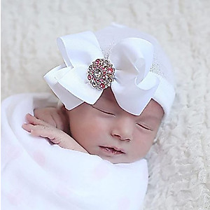 DRESHOW BQUBO Newborn Hospital Hat Infant Baby Hat Cap with Big Bow Soft Cute Knot Nursery Beanie