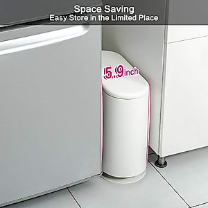 AIFUSI Trash Can, 10 Liter / 2.4 Gallon Plastic Slim Garbage Container Bin with Press Top Lid, White Waste Basket for Kitchen, Bathroom, Living Room, Office, Narrow Place(Ivory White