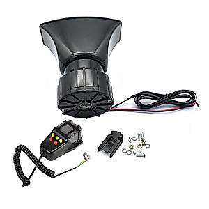 RockMoon Rockmoon Car Siren Horn 5 Tone Sound Siren Police Mic PA Speaker Car System Emergency with Microphone Amplifier-100W Emergency Sound Electric Horn-12V,Black