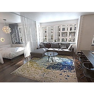 Unique Loom Estrella Collection Abstract, Modern, Light Colors, Distressed Area Rug, 9 ft x 12 ft, Blue/Beige