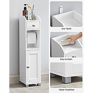 VASAGLE Small Bathroom Storage Cabinet, Toilet Paper Holder with Storage, Toilet Paper Storage Cabinet, Bathroom Organizer with Adjustable Shelf, Water-Proof Feet, for Small Spaces, White UBBC846P31