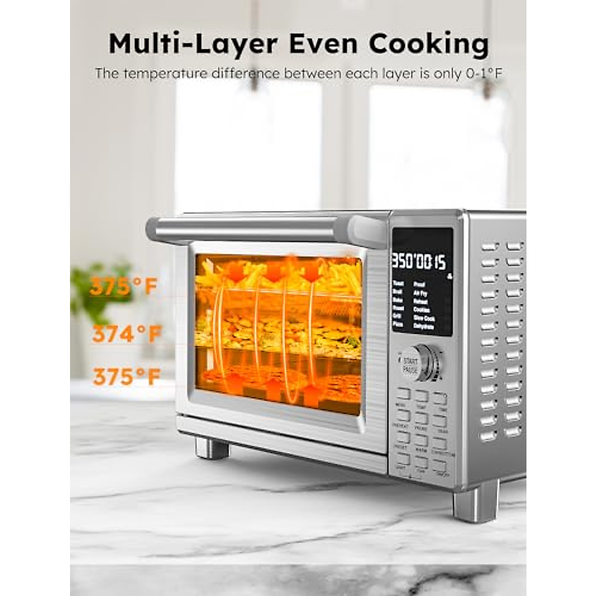 Nuwave Bravo Pro Smart Toaster Oven Countertop, True Air Fryer Combo w/Improved 100% Convection, 35% Crispier, 112 Presets, Customizable Pizza Zones, Integrated Probe, PFAS Free, 30QT, Stainless Steel