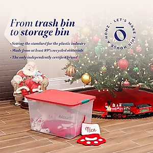 HOMZ 64 Quart Secure Seal Latching Extra Large Clear Plastic Storage Tote Container Bin w/Red Lid for Home, Garage, & Basement Organization (2-Pack)