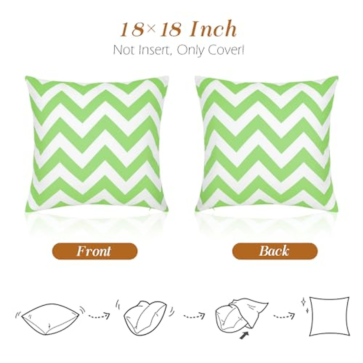 Lewondr Outdoor Throw Pillow Covers 18×18 Inch, 2 Pack Waterproof Striped Throw Pillow Cases, Decorative Outdoor Couch Pillow Covers for Cushion Patio Porch Farmhouse Garden Balcony, Green & White