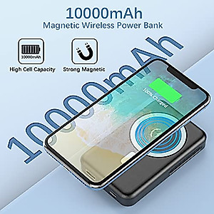 Magnetic Wireless Power Bank 10000mAh, Poukey Mag-Safe Portable Charger with 15W Wireless Charging & 20W PD USB C Fast Charging Compatible with MagSafe Battery Pack for iPhone 12 13 Pro Max/Pro/Mini