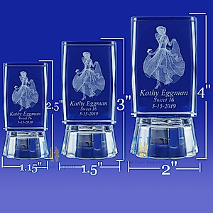 Quinceañera Party Favor 12 Pieces 3D Crystal Favor Personalization Customization Laser Engraving - Birthday, Mis XV Años, Mis 15 Años, Sweet 15 and Sweet 16 (2.5"H)