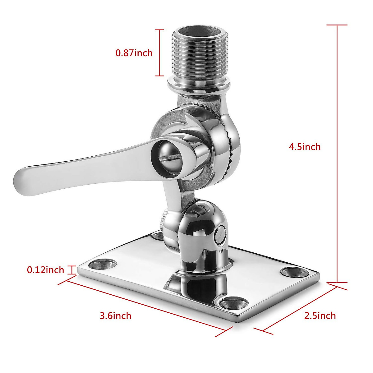 ZOMCHAIN Marine VHF Antenna Mounts, Ratchet Mount, 316 Stainless Steel Adjustable Base Mount for Boat