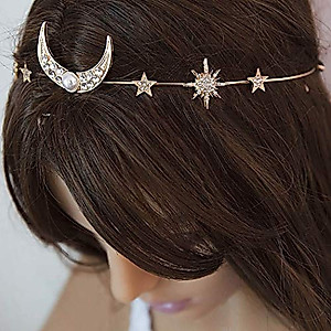 Fdesigner Gold Wedding Hair Accessories Pendant Head Chain Moon Star Hair Jewelry FashionCrystal Hair Pieces for Women