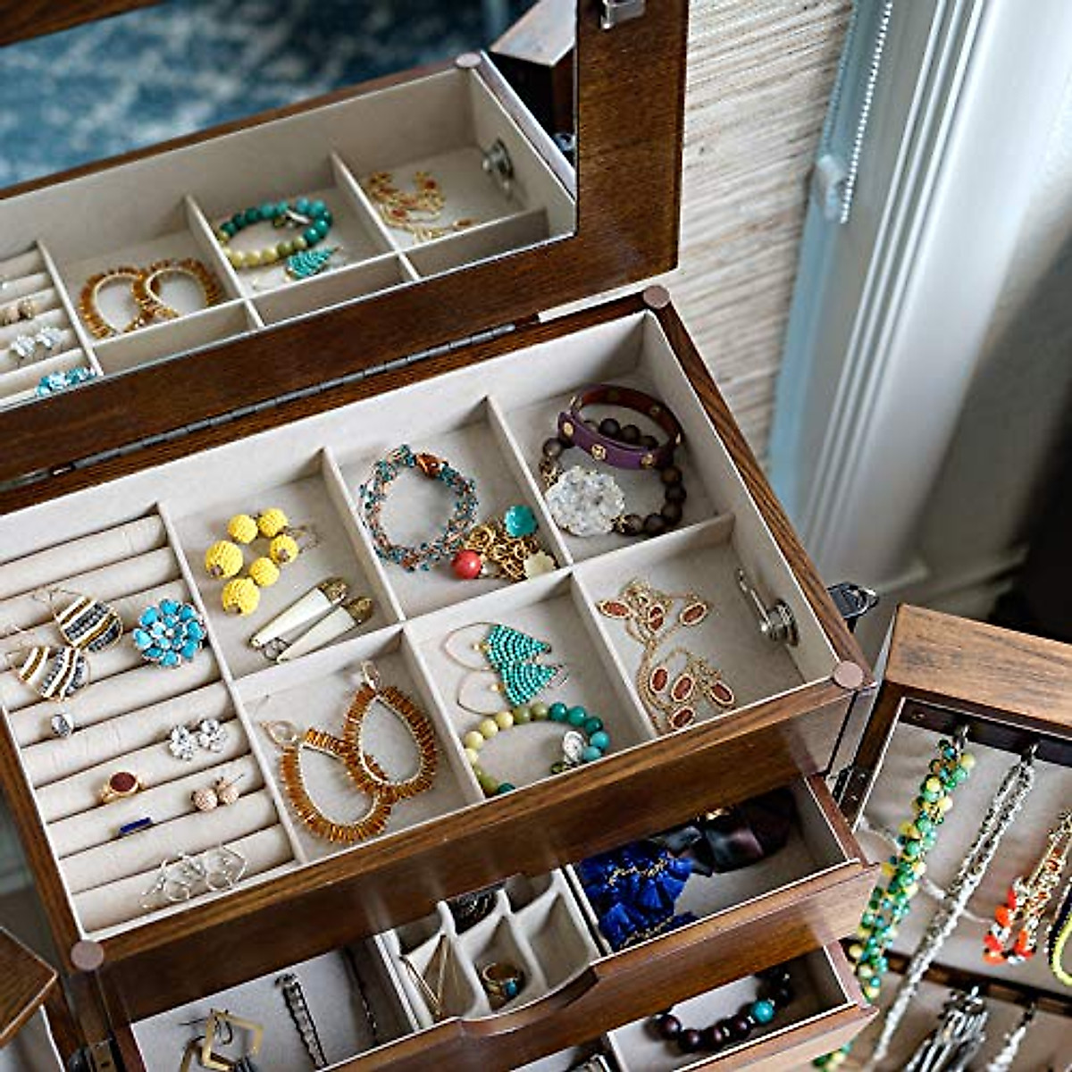 Alveare Home Port Fully Locking Jewelry Armoire, Chocolate