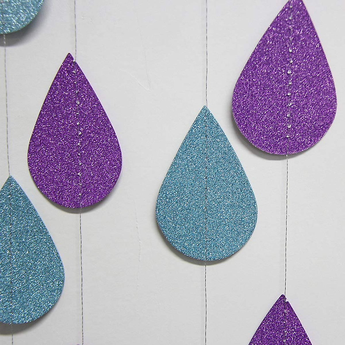 Lauthen.S Raindrop Garland, 38ft Glitter Paper Garland for Baby Shower Birthday Wedding Backdrop Party Hanging Decoration Nursery Home Ornaments Purple