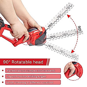 SCHTUMPA 21V 1260-RPM Cordless Grass Shears, 2-in-1 Mini Hedge Trimmer Cordless, Handheld Grass Trimmer Cordless, Electric Bush Trimmer Cordless, 2 Batteries and Charger Included,Red