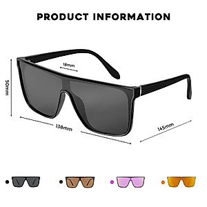 mosanana Polarized Square Sunglasses for Women Men, Oversized Trendy Designer Fashion Cool Big Large Wide Rectangular Black Shades MS52363