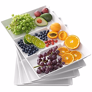 Lifewit Serving Tray Divided for Party Supplies, 4 PCS 15" x 10" Plastic Platters for Serving Food, White Reusable Tray for Veggie, Snack, Fruit, Cookies, Desserts in Kitchen/Pantry