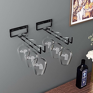 Black goblet holder wine glass holder wall-mounted wine glass storage rack for cabinet kitchen or bar 4-piece set (not including wine glasses (black)