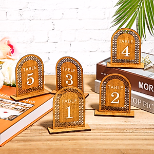20pcs Wooden Table Numbers, Rattan Arch Table Numbers 1-20 Wedding Reception Table Numbers with Stands for Wedding Banquet Restaurant Party Decor