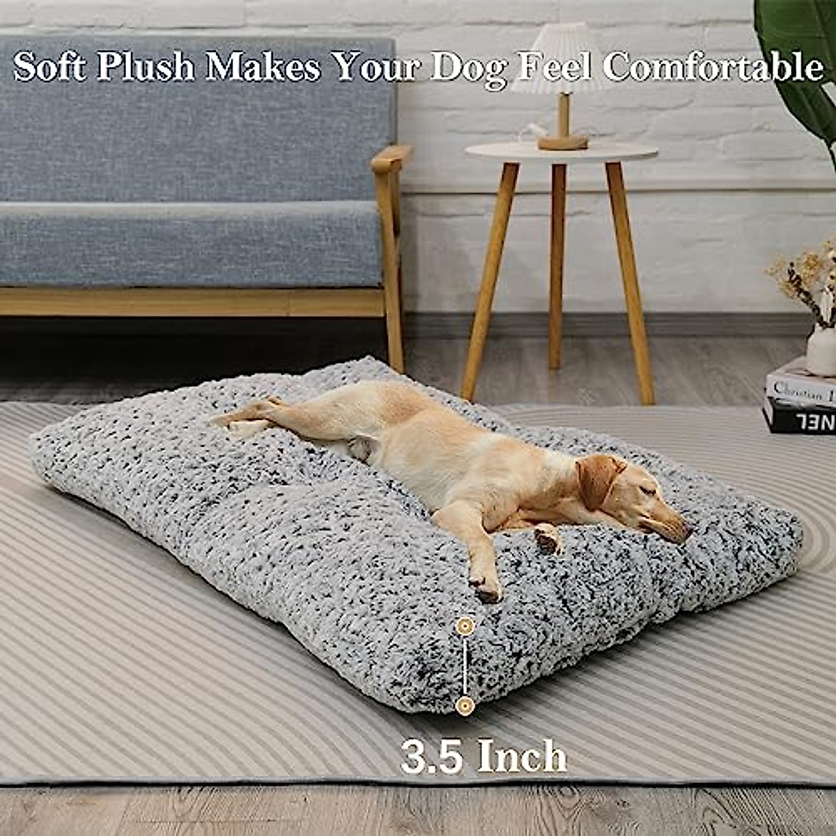 WNPETHOME Washable Dog Beds for Large Dogs, Crate Dog Bed C-1, Plush Dog Crate Bed Mat for Sleeping & Ease Anxiety, Fluffy Kennel Pad for Large, Medium Dogs (35 x 23 x 3 inch)