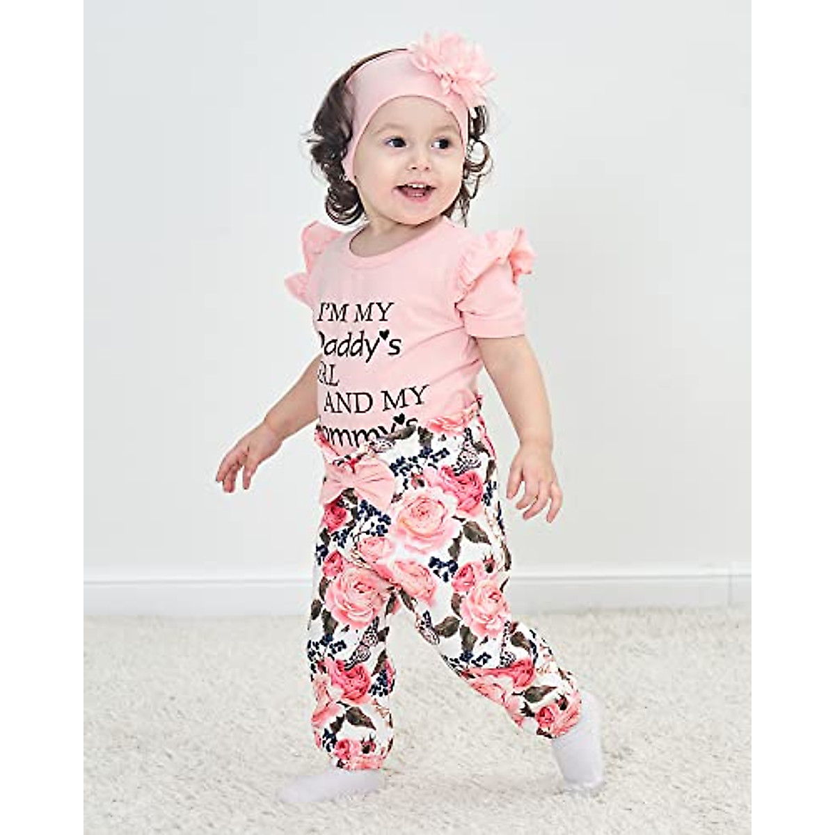 SUNNY PIGGY Infant Girl Clothes Short Ruffle Sleeve Romper Onesis 3 Month Baby Girls’ Clothing Floral Cotton Pant Sets 6 Month Girl Clothes Pink
