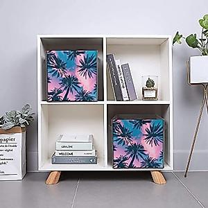 Hawaii Plum Trees Foldable Storage Bins Printd Fabric Cube Baskets Boxes with Handles for Clothes Toys, 11x11x11
