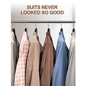 HOUSE DAY High-Grade Suit Hangers, Wide Shoulder Wooden Hangers with Non Slip Pants Bar, Smooth Finish 360° Swivel Hook Solid Wood Coat Hangers for Dress, Jacket, Heavy Clothes Hanger 6 Pack (Black)