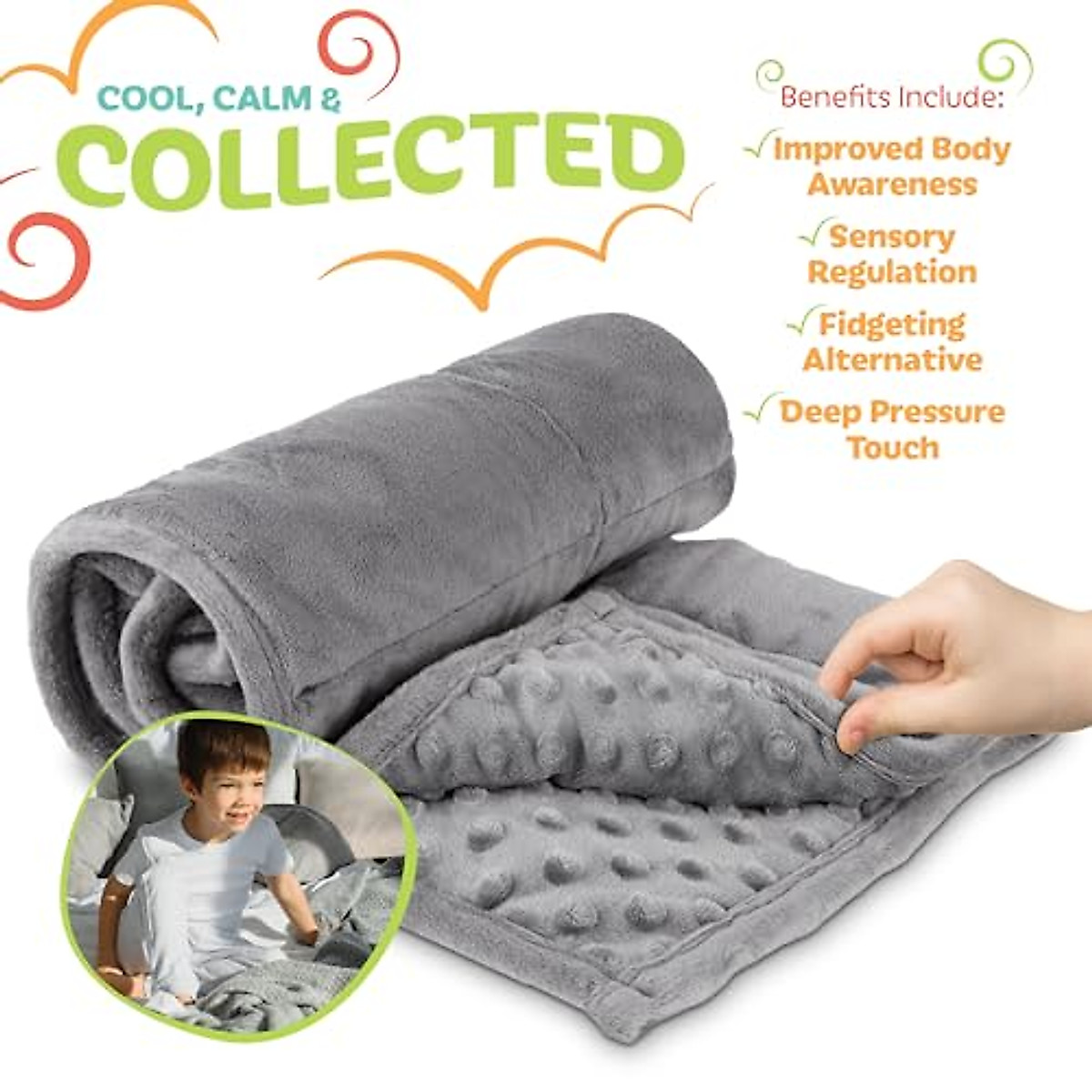 Kidaddle 5lb Weighted Blanket for Kids (Grey), Plush Minky Weighted Lap Pad for Kids with Sensory Processing Issues Like Autism or ADHD, Giftable Kids Weighted Blanket with Travel Bag for Ages 4-10