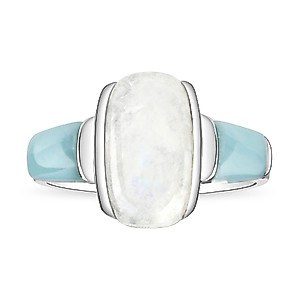 Stauer Larimar & Moonstone Ring – Genuine Gemstone Rings for Women – .925 Sterling Silver Rings for Women – Rare Larimar Jewelry Womens Rings size 07