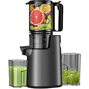 LQZ Cold Press Juicer,Slow Masticating Juicer Machines,350W Juice Extractor Machine,5.3" Large Bore Feed Chute Fit Whole Vegetables and Fruits,Easy to Clean Juicer（Black）