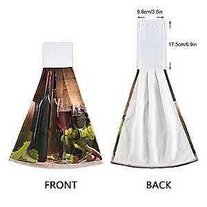 Red White Wine Glasses Kitchen Hanging Towel 12 x 17 Inch Grapes Wooden Hand Tie Towels Set 2 Pcs Tea Bar Dish Cloths Dry Towel Soft Absorbent Durable for Bathroom Laundry Room Decor