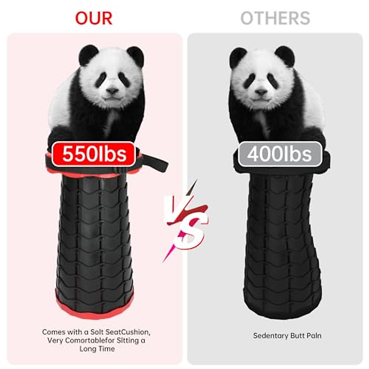 Aiuca Folding Camping Stool, Upgraded Portable Telescoping Stool, Lightweight Collapsible Stool with Elastic Seat Cushion& Adjustable Nylon Bag, Max Load 550lb for Camping Fishing Hiking Travel BBQ