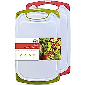 Raj Plastic Cutting Board Reversible Cutting board, Dishwasher Safe, Chopping Boards, Juice Groove, Large Handle, Non-Slip, BPA Free (Large (15.75" x 9.45"), Red and Green)