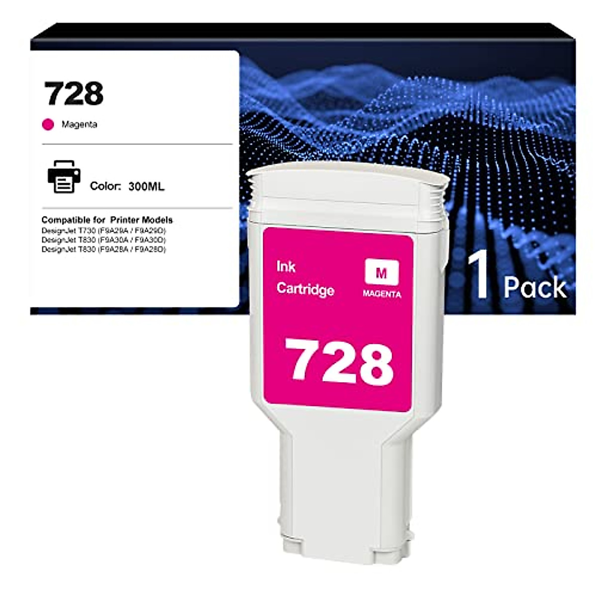 728 Magenta 300-ml Ink Cartridge (F9K16A), Compatible with HP DesignJet T730 T830 Printers
