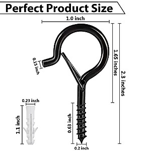 Etoolia 24 Pcs Q Hooks for Outdoor String Lights with Safety Buckle, Christmas Light Hooks and Ceiling Hooks for Hanging Plants, Screw Hooks for Hanging Wind Chimes, Patio Lights & Party Decors