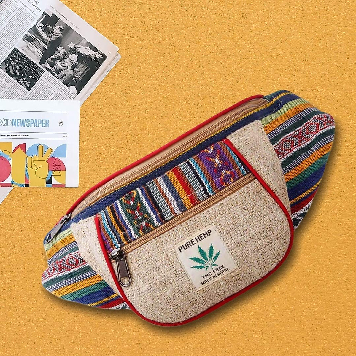 Fanny Pack Fringe/Phanny pack-Handmade Fanny packs with Pure Himalayan Hemp for Men and Women Festival Bag Belly Fanny Pack Bum Bag Boho Fanny Pack for Dog Walking - Hip Waist Bag Small Hippie