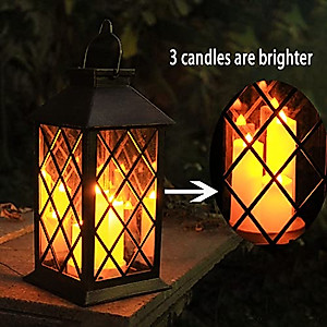 Solar Outdoor Lantern, Garden Hanging Waterproof Lanterns PVC Upgrade 3 LED Flickering Flameless Candle Decorative Lights for Garden (Grid Candle)