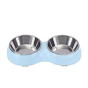 FUUIE Bowls for Food and Water Double Pet Bowls Dog Food Water Feeder Stainless Steel Pet Drinking Dish Feeder Cat Puppy Feeding Supplies Small Dog Accessories (Color : Blue)