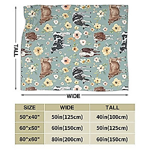 Cow Print Blanket Soft Warm Cute Cow Flowers Throw Blanket Fluffy Plush Lightweight Cozy Cows Fleece Flannel Girls Gift Blankets for Kids Adults Bedding Couch Sofa 50"X40"