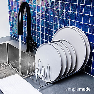 SIMPLEMADE Kitchen Dish Rack Organizer - 2 Wire Metal Cabinet Organizers and Storage Rack for Plates, Dishes, Pots, Pot Lids, Pan Lids, Container Lids - Shelf, Counter & Pantry Organization (Chrome)