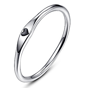 AVECON 925 Sterling Silver Simple Carve Heart Wedding Band Stackable Promise Ring for Her Size 5.5