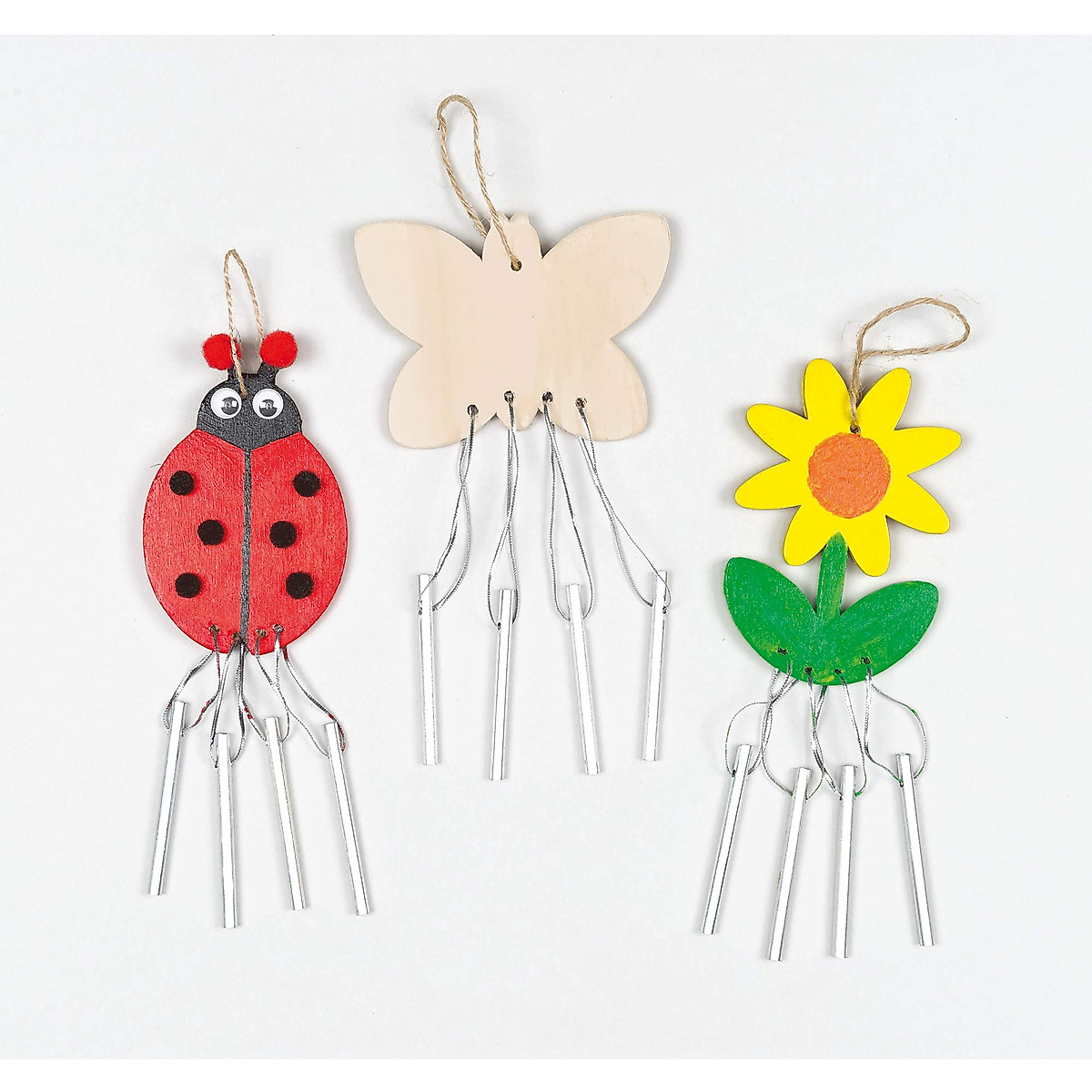 Baker Ross-E8743 Wildlife Wooden Windchimes, Perfect for Children to Design and Decorate, Ideal for School, Home Craft Group Activities (Pack of 4), 10cm, 4 Pack