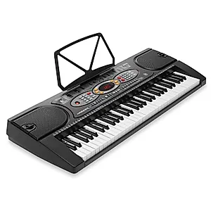 Hamzer 61-Key Electronic Keyboard Portable Digital Music Piano with X-Stand, Microphone & Sticker Set